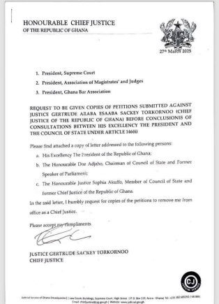 Chief Justice requests for petitions seeking her removal from office ...
