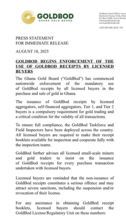 All gold traders in Ghana directed to use Goldbod official receipts in ...