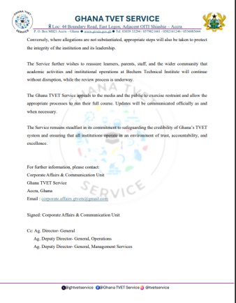 Ghana TVET service launches probe into Bechem technical institute ...